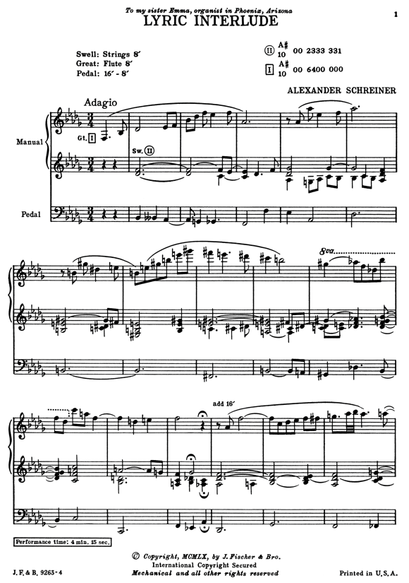 Lyric Interlude, by Alexander Schreiner, Order Online