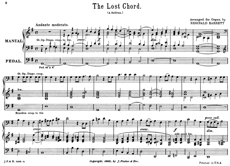 The Lost Chord, by Arthur Sullivan, transcribed by Reginald Barrett ...