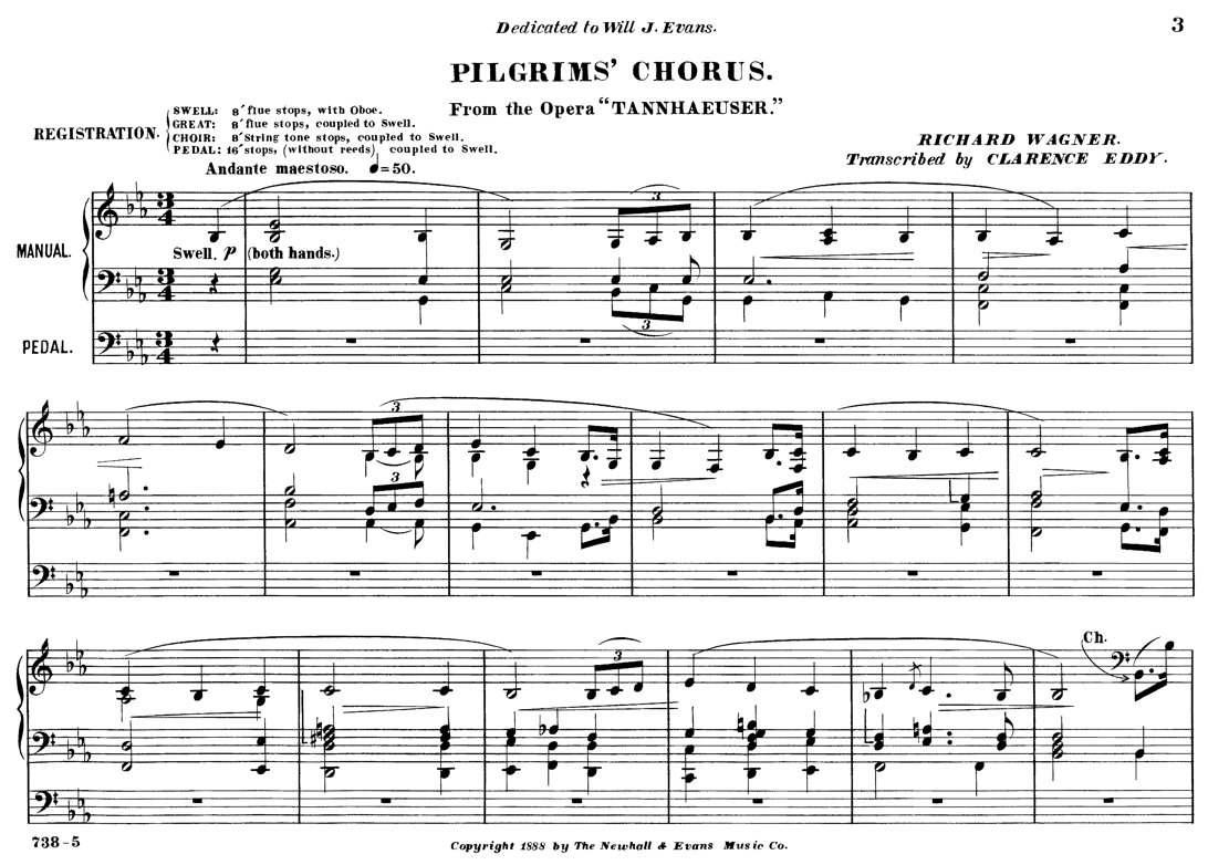 Pilgrims’ Chorus from Tannhäuser, by Richard Wagner, transcribed by Clarence Eddy, Order Online
