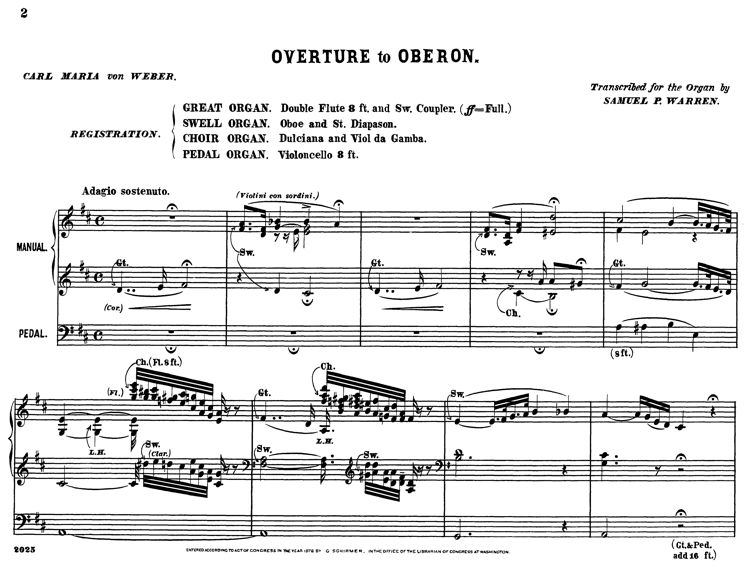 Overture to Oberon, by Carl Maria von Weber, transcribed by Samuel Warren, Order Online